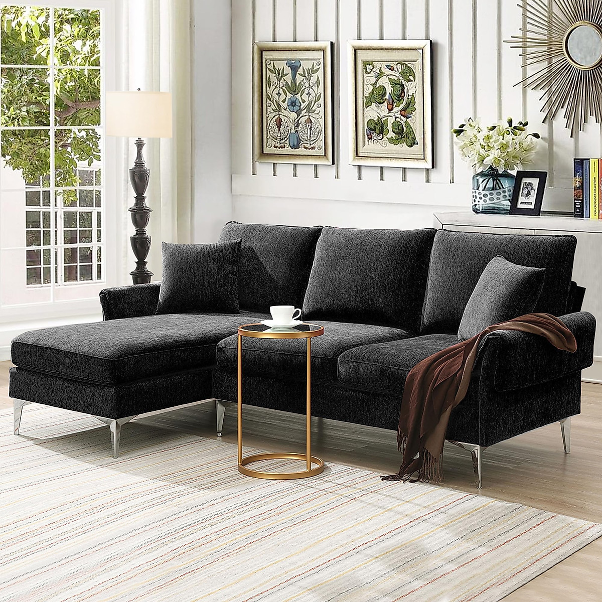 Sectional Couches for Living Room,84 "Modern Chenille L-Shaped Sofa with Reversible Lounge,Convertible Couch Set,4 Seat Furniture with Reversible Chaise,Fit for Living Room, Apartment(2 Pillows)