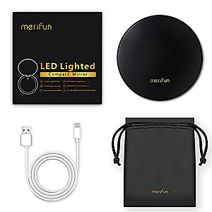 LED Lighted Travel Makeup Mirror, Rechargeable Large 5" 1x/10x Magnifying- Medical Grade LED, 3 Colors Settings & Brightness Adjustable- Portable, Touch Screen Compact Mirror w/Brighter Light (Black)