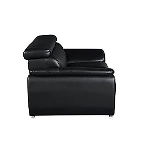 Blackjack Furniture 4571 Veal Collection Leather Upholstered Modern Living Room Loveseat, Black