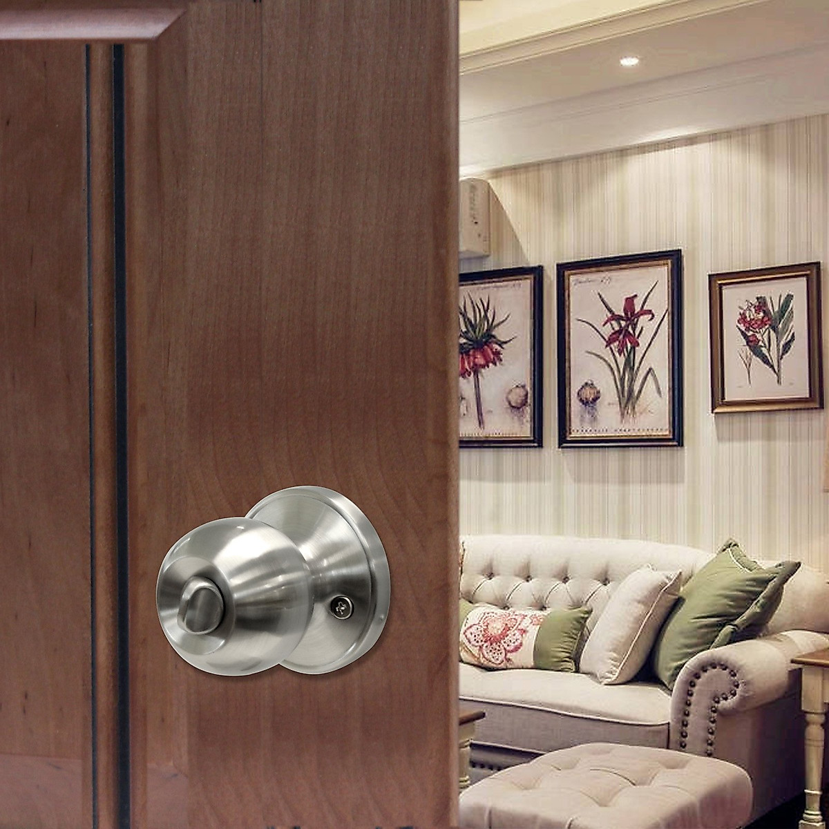 Probrico 10 Pack Bed/Bath Room Round Door Knob,Privacy Function for Bathroom/Bedroom,Interior Door Knobs with Lock Satin Nickel Finish, Keyless(Thumb Turn Lock on The Inside) Door Handles Locks