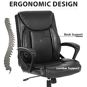 Home Office Chair,PU Leather Mid Back Computer Chair with Lumbar Support,Executive Desk Chair with 360-Degree Rolling Swivel Tilt，Ergonomic Desk Chair with Padded Armrest for Adult Men Women,Black
