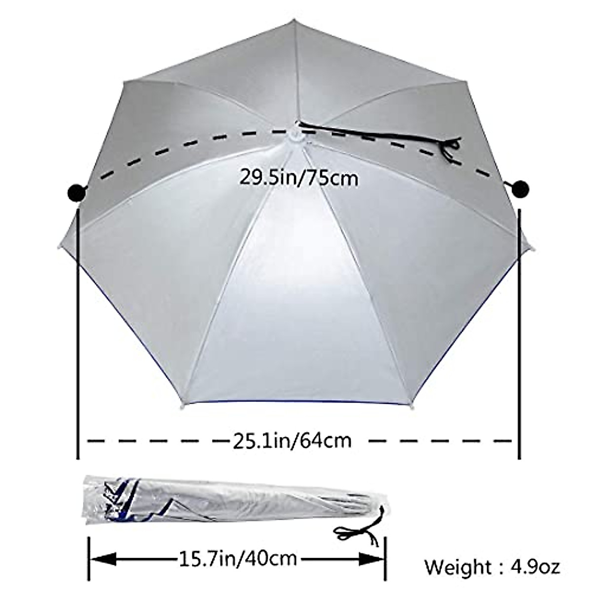 NEW-Vi Umbrella Hat, 25 inch Hands Free Umbrella Cap for Adults and Kids, Fishing Golf Gardening Sunshade Outdoor Headwear (Silver)