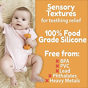 Gumbell- Baby Dumbbell Teething Toy with Pacifier Clip, Baby Toys 3-6 Months, Silicone Teether for Babies 6-12 Months, Fitness Novelty Teether (Orange)