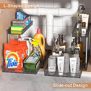 Fowooyeen Under Sink Organizer Storage, 2 Pack Pull Out Cabinet Organizer 2-Tier Sliding Basket Drawer, Multi-Purpose Storage Shelf for Kitchen Bathroom, Black