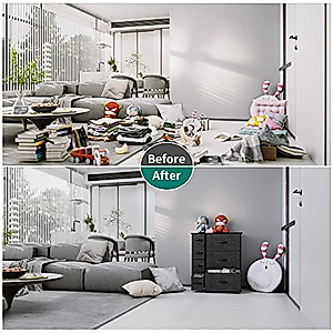 YITAHOME 7 Drawers Dresser- Fabric Storage Tower, Organizer Unit for Bedroom, Living Room, Hallway, Closets& Nursery- Sturdy Steel Frame, Wooden Top& Easy Pull Fabric Bins (Black/Grey)