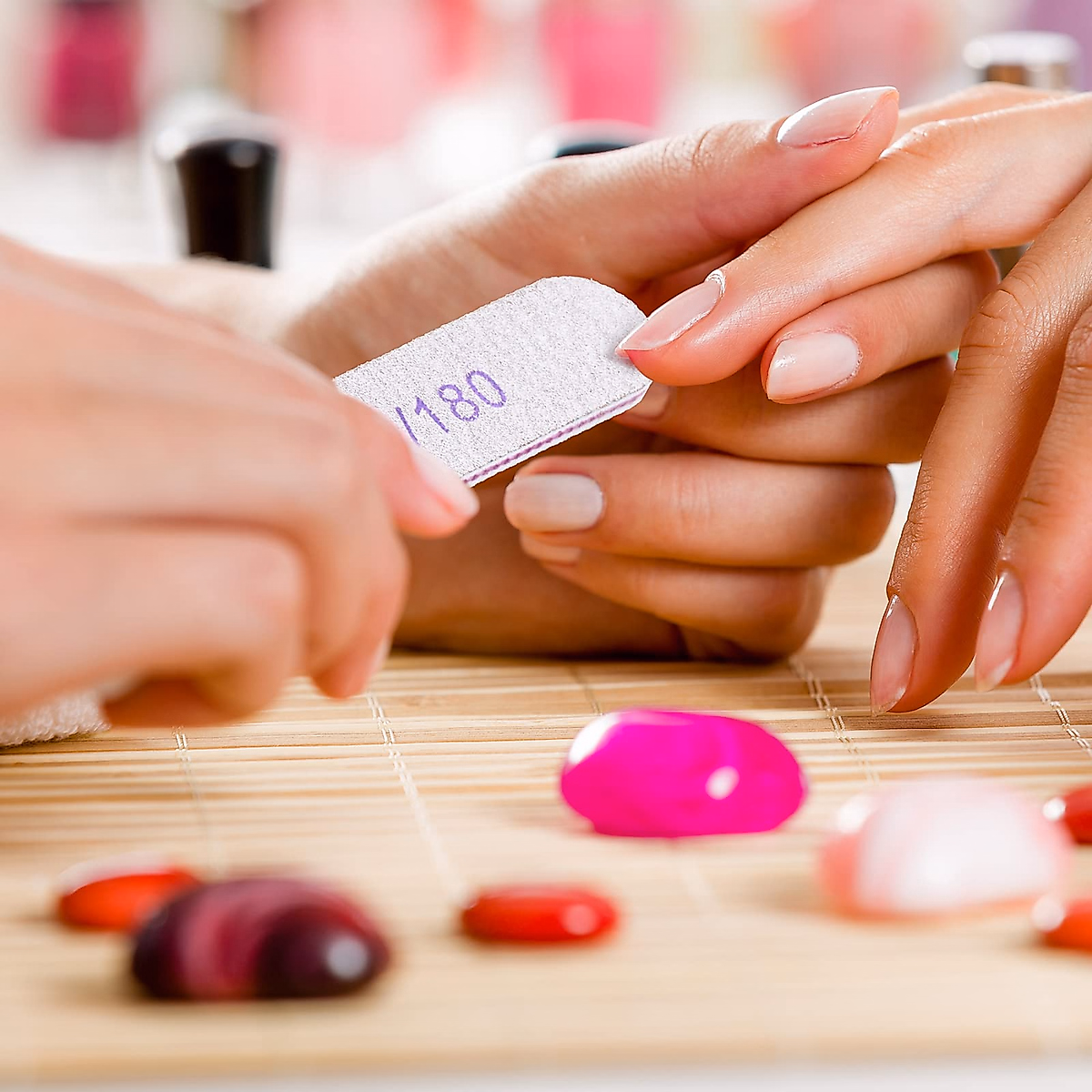 150 Pieces 100/180 Grit Nail Files Double Sided Emery Boards Washable Reusable Nail Buffers Manicure Tools for Natural Acrylic Toenails Home and Salon Use