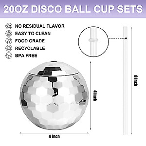 Guiqulai 9 Pcs Disco Ball Cups,20 Oz Tumbler Disco Flash Ball Cups,Reusable Spherical Cocktail Cups with Lid and Straw,Silver Disco Wine Cups for Nightclub Disco Bar Party Decor(9Pcs)