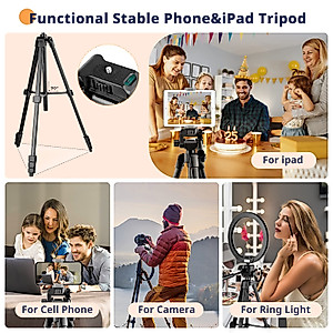 64” Phone&Tablet Tripod, Aureday Cell Phone Tripod for iPhone with Wireless Remote and Phone Holder Bundle with 14'' Selfie Ring Light with 62'' Tripod Stand and Phone Holder, Dimmable LED Phone Ringl