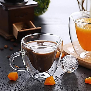 HCA Outdoors Double Walled Glass Coffee Mugs, 8.5oz/250ml Insulated Espresso Cups, Teacup, Clear Glasses Cappuccino Mug (Set of 2) Heart Shaped