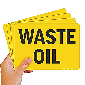SmartSign (Pack of 4) 5 x7 inch “Waste Oil” Sticker Labels, 5 mil Laminated Polyester with SuperStick Adhesive, Black and Yellow