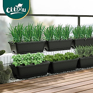 CEED4U Window Box Planter, 17 Inches 3 Packs Black Rectangular Planters Box with Saucers and 15Pcs Plant Labels, Self-Watering Drainage Holes, Windowsill Decor Outdoor Indoor Plastic Long Pots
