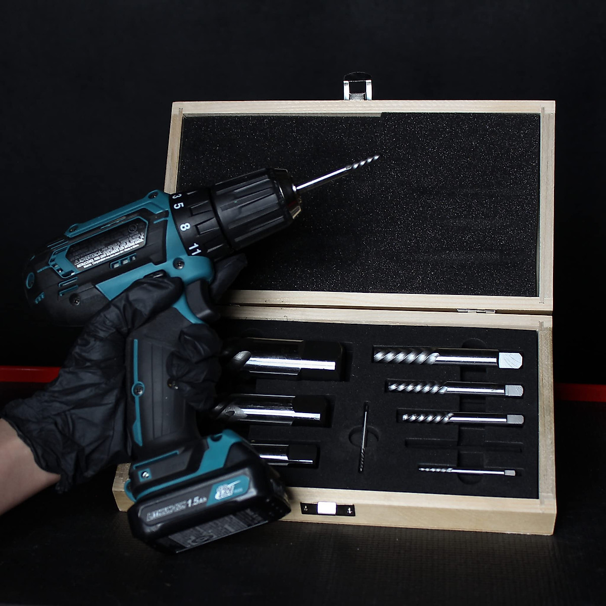 ABN Jumbo Spiral Flute Extractor - 9 Piece Easy Out Bolt Screw Extractor Set Square Shank Reverse Bit Set with Wood Case