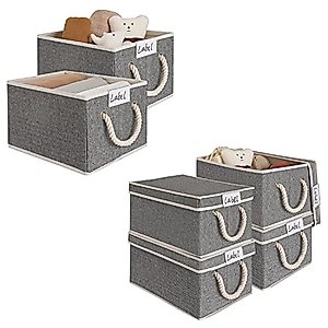 LoforHoney Home Bundle- Storage Bins with Lids Dark Gray Large 4-Pack, Storage Bins with Cotton Rope Handles Dark Gray Large 2-Pack