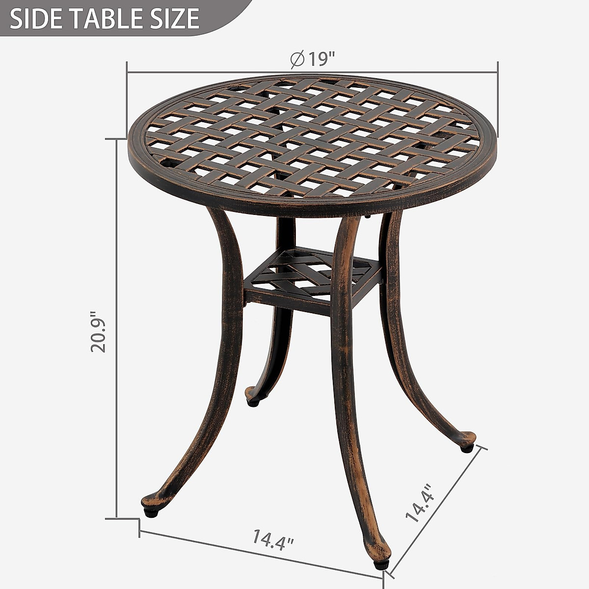 ZOTORUN Outdoor 19" Cast Aluminum Round Side Table End Table for Patio, Backyard, Pool, Indoor Companion, Easy Maintenance and Weather Resistant, Bronze
