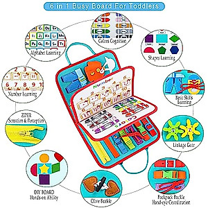 FASTSPOK Busy Board for 1 2 3 4 Year Old, Toddler Travel Toys for Car Plane, Montessori Sensory Toys for Toddlers 1-3, Educational Learning Activities Board for Fine Motor Skills, Gift for Boys Girls