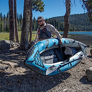 AQUAGLIDE Chinook 100 Inflatable 10' Foot Kayak Kit Packable Includes Pump for Adults Family Friendly Adaptable 1 or 2 Riders Blow Up Recreational Kayaking for Angler Fishing Hunting Paddling