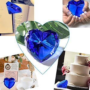 Blue Crystal Diamonds Paper Weights, Heart Shape Real Diamond Glass Gems Paperweight for Decoration, Big Diamonds Home Office Decor Valentine's Day Gift Wedding Favors with Gift Box 80mm