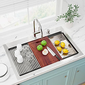 AGABOK 33 Inch Drop In Kitchen Sink, 33x22 Inch Topmount Workstation Sink with Ledge, 18 Gauge SUS304 Stainless Steel Kitchen Sink, 10 Inch Deep Handmade Single Bowl Kitchen Sinks with Accessories