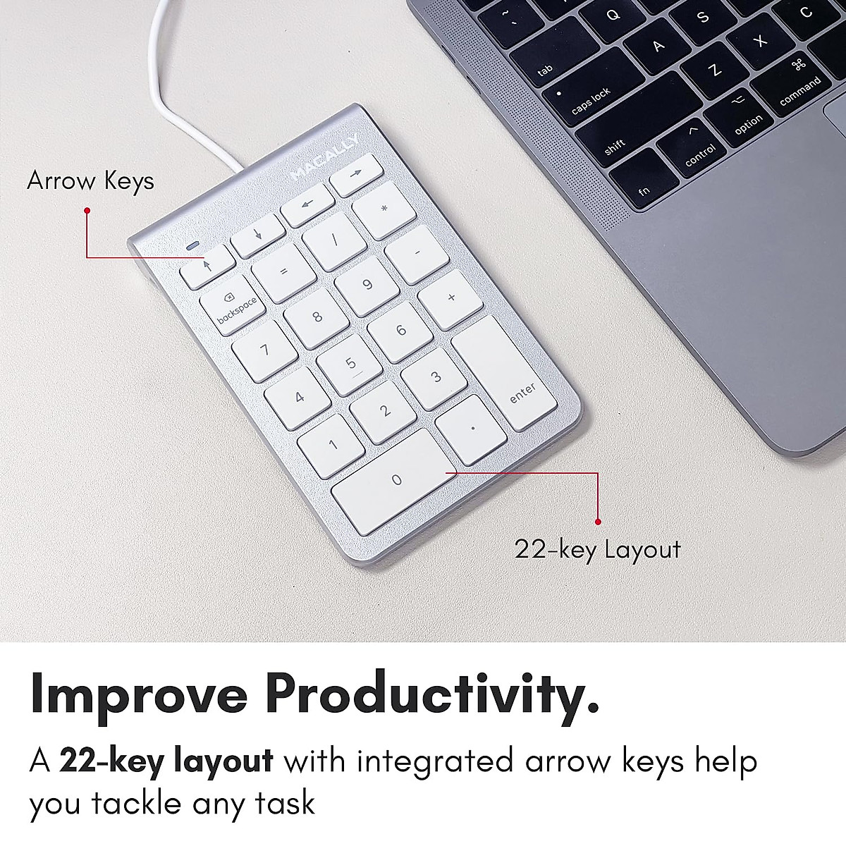 Macally Wired USB C Number Pad Keyboard - Type C Numeric Keypad for Laptop, Apple Mac iMac MacBook Pro/Air, iPad, Windows PC, or Desktop Computer - 10 Key USB Keypad Numpad with 5 Foot Cable