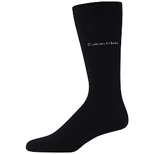 Calvin Klein Men's Dress Socks - Luxury Egyptian Cotton Blend Crew Socks (2 Pair), Size 7-12, All Black