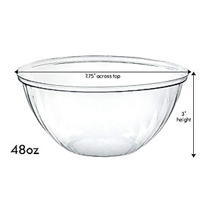 PLASTICPRO Disposable Round Crystal Clear Serving Bowls For Party Snack or Salad, Plastic Clear Chip Bowls, Candy Dish (2, 48 OUNCE)