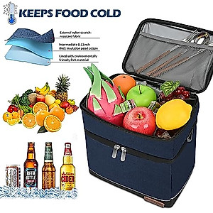 MIYCOO Insulated Lunch Bag for Women Men Leakproof Double Deck Lunch Box Soft Large Lunch bags Cooler Bag Blue