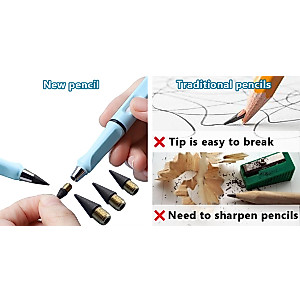 CPDES 6Pcs Everlasting Pencil,Erasable Infinite Pencil,Inkless Pen Everlasting Reusable Unlimited Writing Pencils(6 Pencils + 6 Replacement Pen Tips+ 6 Erasers)