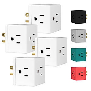 Philips 3-Outlet Extender, Extra-Wide Adapter Spaced, Easy Access Design, 3-Prong, Perfect for Travel, Cube, 4 Pack, White, SPS3040WA/37