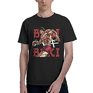 Anime Baki The Grappler Baki Hanma T Shirt Man's Summer Cotton Tee Comfort Round Neck Short Sleeve Clothes Black