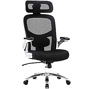 Big and Tall Office Chair 500lbs Wide Seat Executive Desk Chair with Lumbar Support Flip UP Arms Headrest High Back Computer Chair Ergonomic Mesh Chair for Heavy People, Black