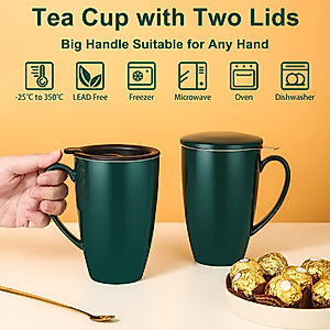 YumKubis Tea Cup Set, Two Sets Tea Cup with Infuser and Lid, 17 OZ Large Tea Infuser Mug, Ceramic Tea Mug for Women, Men, Kids
