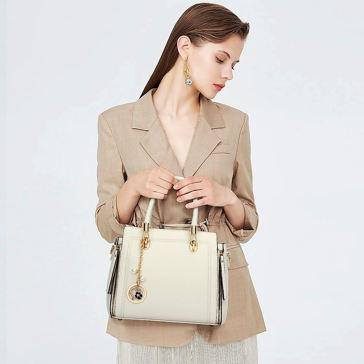 KKXIU Trendy Women Satchel Purses and Handbags Vegan Leather Top Handle Shoulder Crossbody Bag (Brown-A)