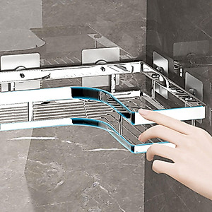 Shower Caddy Shelf, Stainless Steel Bathroom Corner Shelf No Drilling Corner Bath Organizer with Non Marking Adhesives for Home