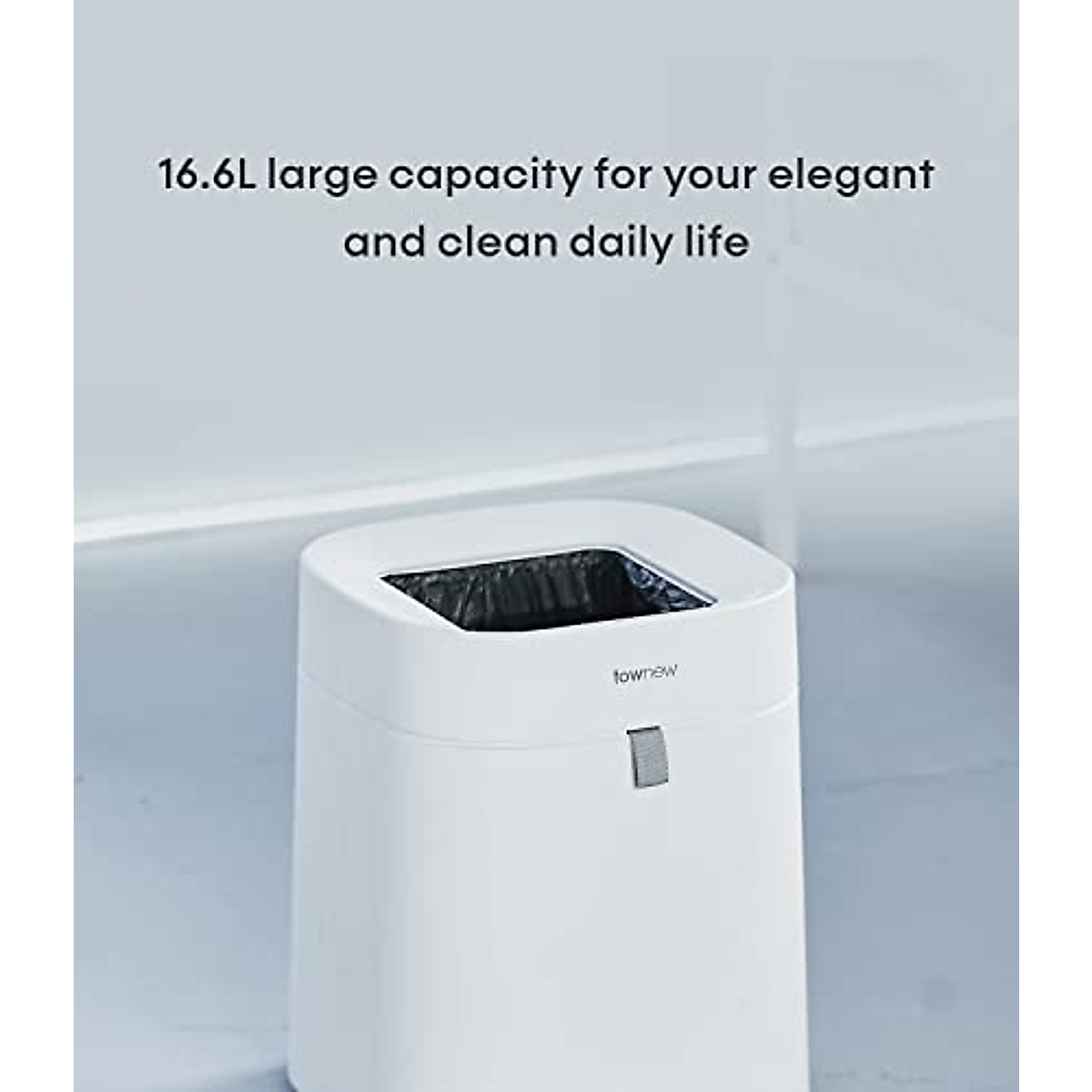 TOWNEW T Air Lite(T02B) Self-Sealing 4.4 Gallon Waste Bin | No Lid Waterproof Motion Sense Activated Garbage Bin | Smart Home Electric Trash Cans - White x1 Refill Ring Included (Up to 25 Bags)