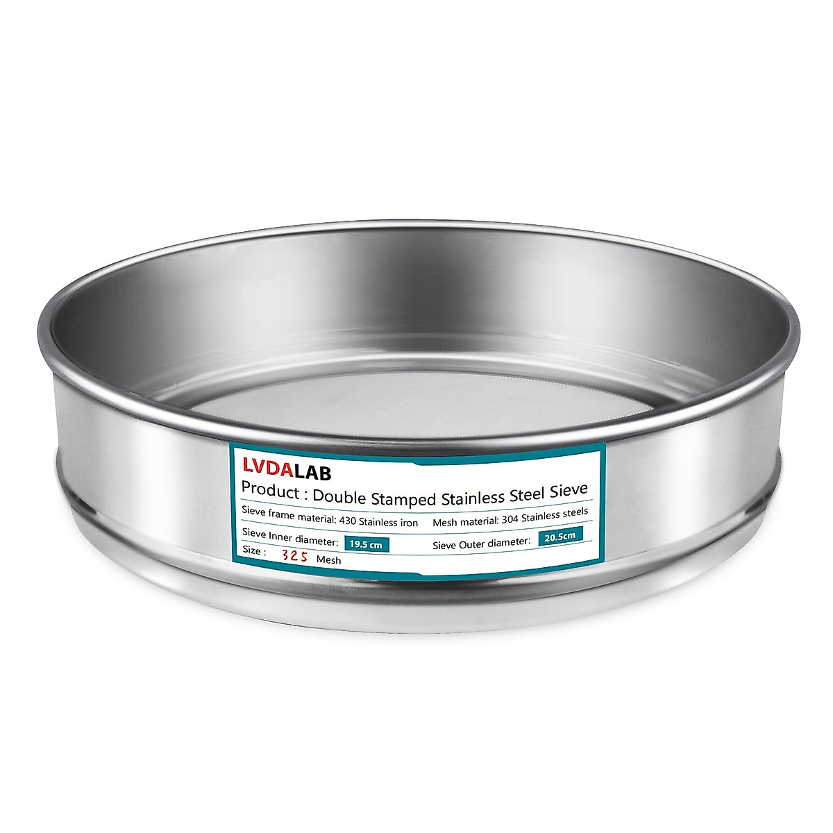 LVDALAB 304 Stainless Steel Mesh Lab Sieve, 325 Mesh (0.045mm) Aperture Test Sieve, 7.9Inch(20cm) Diameter Economy Standard Analysis Sample Test Sieves for Industrial Laboratory Homes