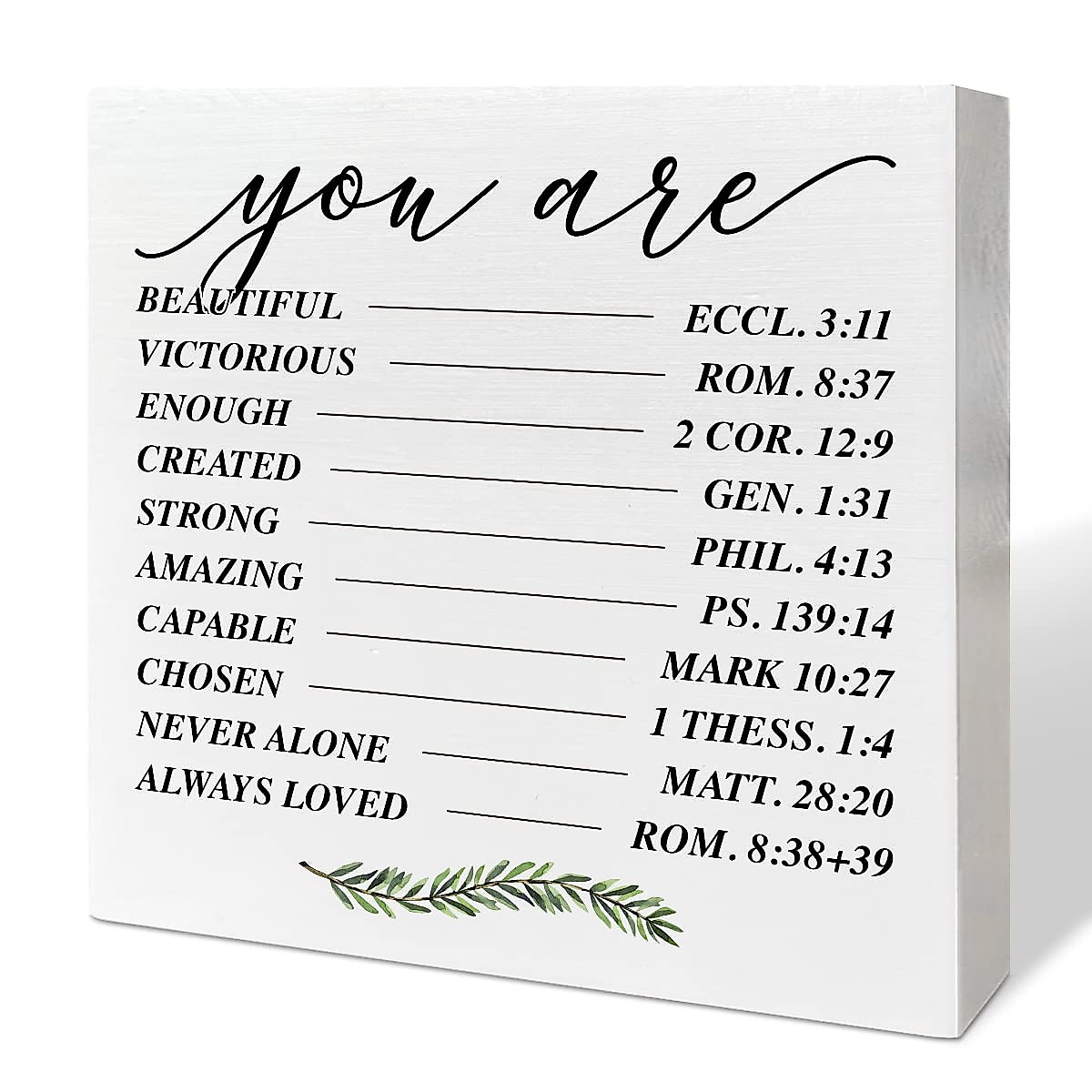 Christian Desk Wooden Box Sign Decor, You Are Beautiful Victorious Enough, Home Office Religious Motivational Decor Scripture Bible Verse Desk Decoration Inspirational Christian Baptism Gift for Women
