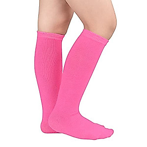 Durio Toddler Kids Soccer Socks Striped Sport Soccer Socks for Boys Girls Cotton Toddler Knee High Tube Socks for kids 1 Rose Pink One Size