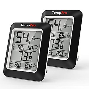TempPro A50-2 Hygrometer Indoor Thermometer Humidity Sensor with Air Comfort Indicator, 2 Pack Humidity Meter Room Thermometer for Home Basement Greenhouse Temperature Sensor, Black