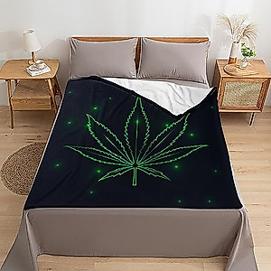 Lightweight Flannel Blanket for Men Boys, Compatible with Green Lined Cannabis Leaf, Small Large Warmer Fall Throw Blanket, Cute Fleece Blanket for Couch Bed Sofa Chair, Queen King Size Blankets