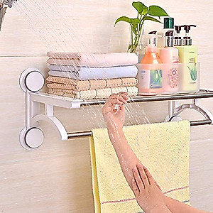 Towel Racks Towel Rack Towel Bar Suction Cup Bathroom,Towel Holder Wall Mounted,Self Adhesive Hand Towel Holder with Double Bar Stainless Steel,Kitchen Bath Towel Shelf Yearn for