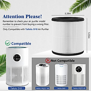 XBWW 2 Packs D10 Replacement Filter Compatible with Tailulu D10 Air Cleaner Purifier, 3-in-1 Filter of D10 H13 Grade True HEPA Filter, Activated Carbon Filter and Fine Mesh Nylon Pre-Filter