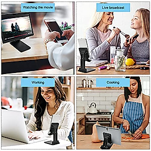 AdplT Foldable Phone Stand for Desk, Adjustable Angle Height Cell Phone Holder with Stable Anti-Slip Design, Universal Desktop Stand, for Smartphones Tablet Portable Monitor, Black