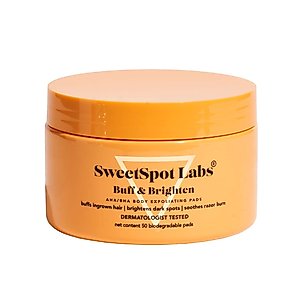 SweetSpot Labs Buff & Brighten, Daily Ingrown Hair Treatment Pads with BHA and AHA, Safe for Bikini Area, 50 Exfoliating & Brightening Wipes