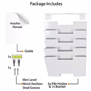 Wallniture Lisbon Metal Wall File Holder Organizer, Wall Mount File Holder, 5-Tier Office Decor and Magazine Holder, File Folders Letter Size White Rack