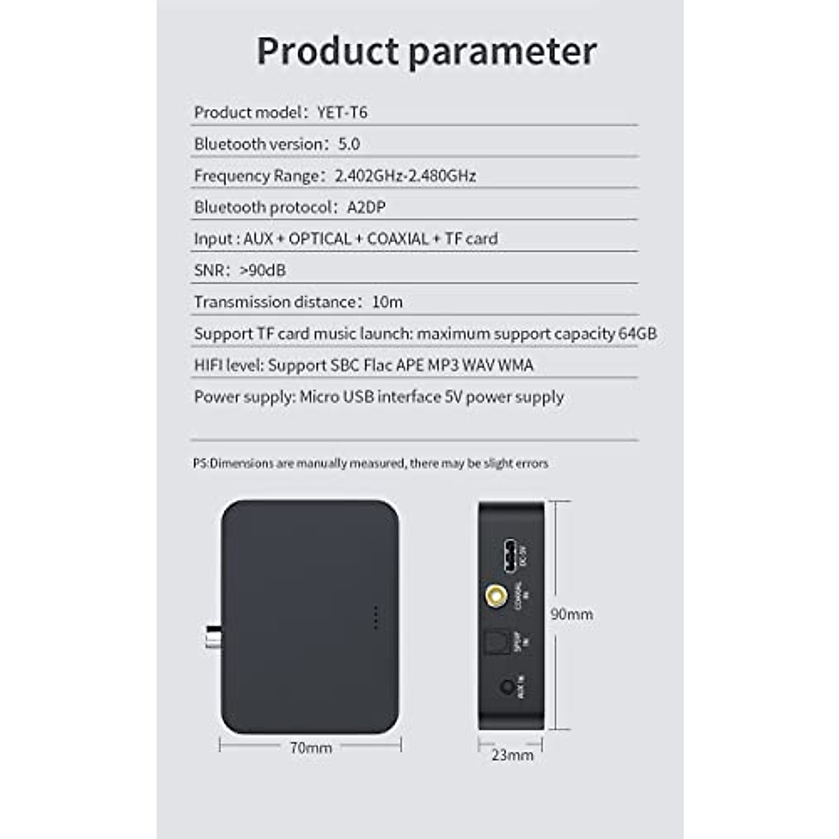 Bysimilai Bluetooth 5.0 Transmitter for TV/PC to Wireless Headphone, Digital Optical Bluetooth Audio Adapter aptX Low Latency, HD Sound (Optical, 3.5mm AUX, Coaxial, TF Card) -Type C Power Supply