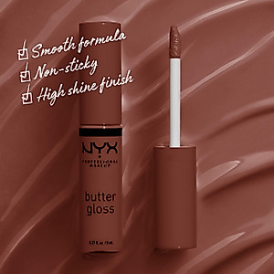 NYX PROFESSIONAL MAKEUP Butter Gloss Brown Sugar, Non-Sticky Lip Gloss - Brownie Drip (Deep Brown)
