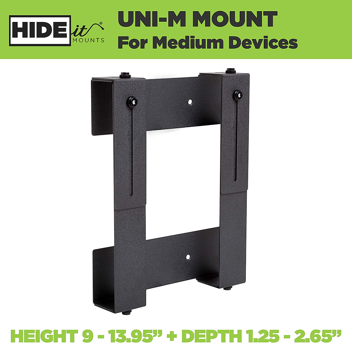 HIDEit Mounts Uni-M Wall Mount - Patented in 2015, American Company - Steel Adjustable Medium Device Mount - Cable Box Wall Mount, Console Wall Mount, DVD Player Mount - Behind TV Cable Box Mount