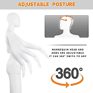 SHAREWIN Female Mannequin Dress Form Mannequin Body Faceless 70 Inches Adjustable Mannequin Dress Model Full Body Plastic Detachable Mannequin Stand Display Mannequin Head Metal Base (White)