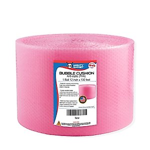 Mighty Gadget 100 ft Anti-static Small Bubble Perforated Every 12” Cushioning Wrap for Moving & Shipping Bubble Packing Wrap for Extra Protection Clear Bubble Roll Moving Supplies (Pink)