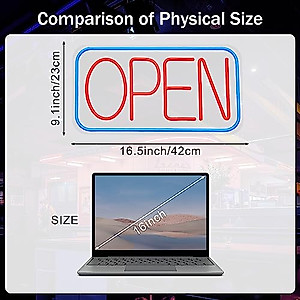 Open Sign With Adapter Neon Open Sign LED With 5 Adjustable Brightness Open Signs For Business Window Open Neon Sign Party Stores Shop Coffee Salon Hotel (Blue/Red-Horizontal) 16.5"X 9"